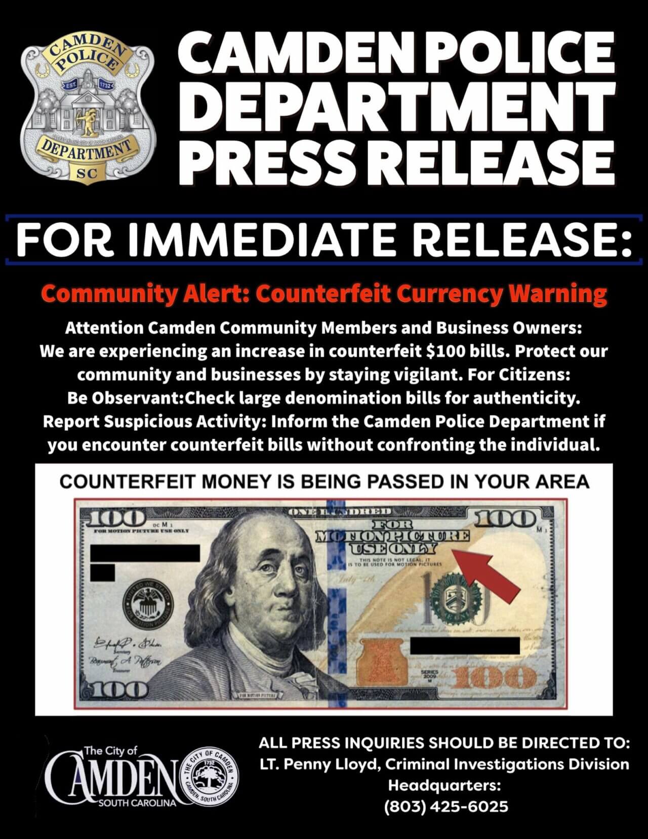 Camden Police Department Issues Counterfeit Currency Warning ...